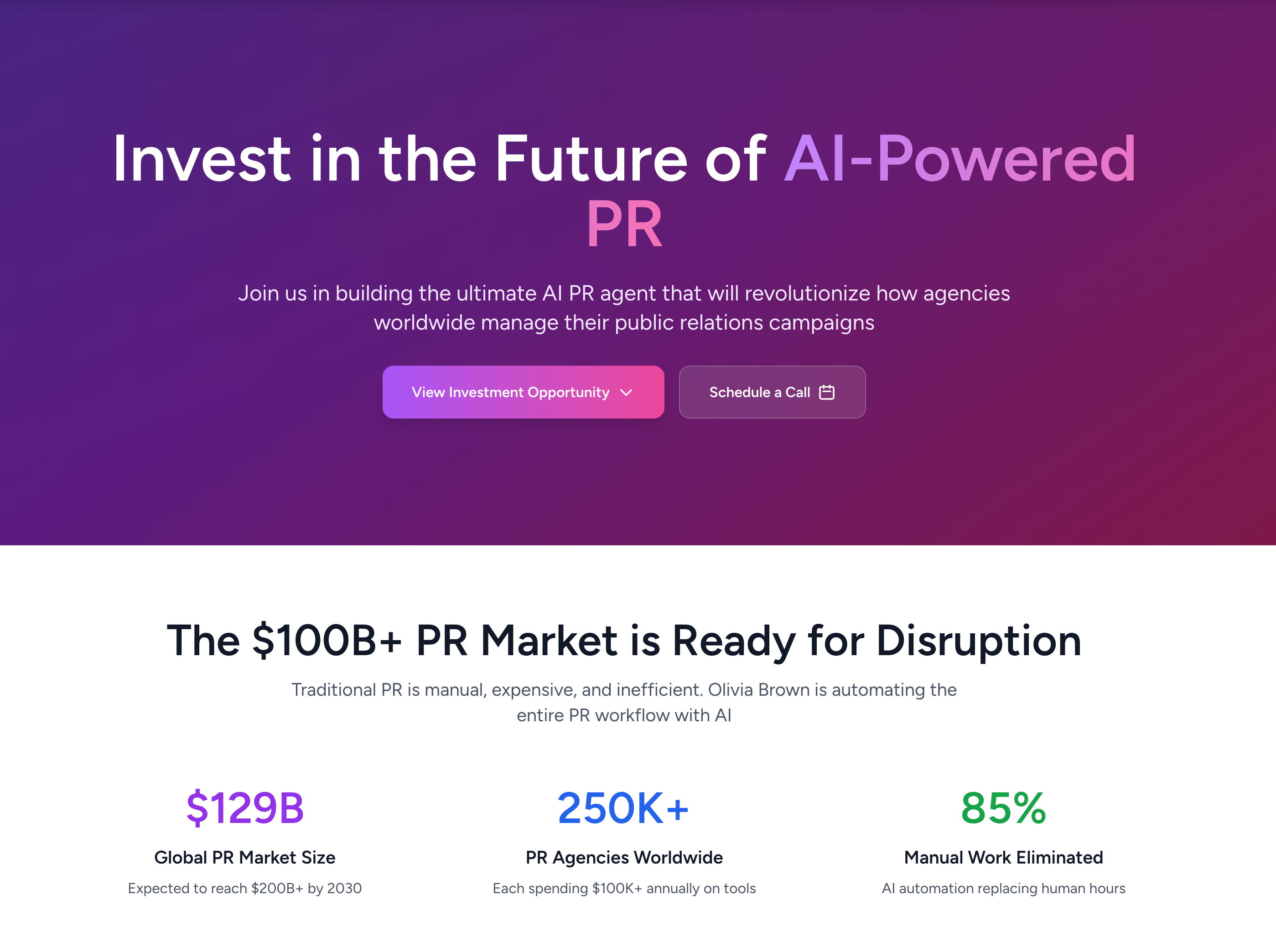Investors | Olivia Brown AI - Invest in the Future of PR